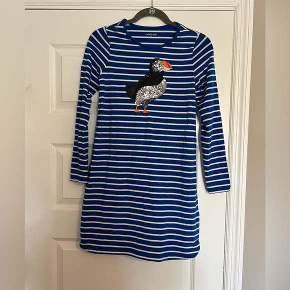 Lands' End | Dresses | Lands End Blue And White Striped Puffin Dress ...
